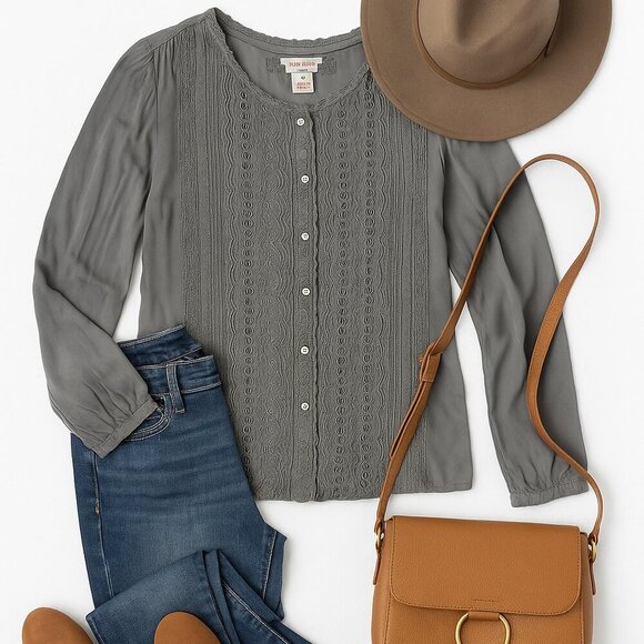 Sundance | Tops | Sundance Gray Embroidered Buttonfront Blouse Boho ...